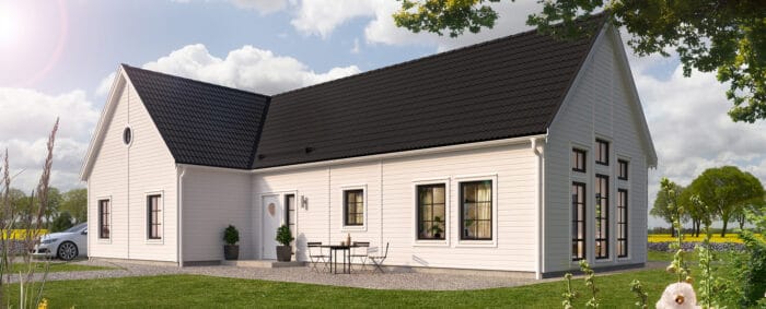 Bygg enplanshus i vinkel – Smart planlösning & garage | LB-Hus